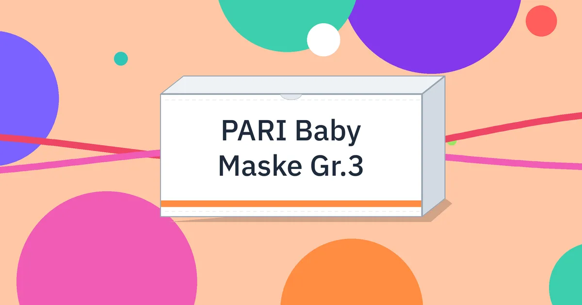 Symbolbild: Packung mit der Aufschrift PARI Baby Maske Gr.3 (PZN 19136541) – Verfügbarkeit und Bezug in Apotheken in Frankfurt am Main