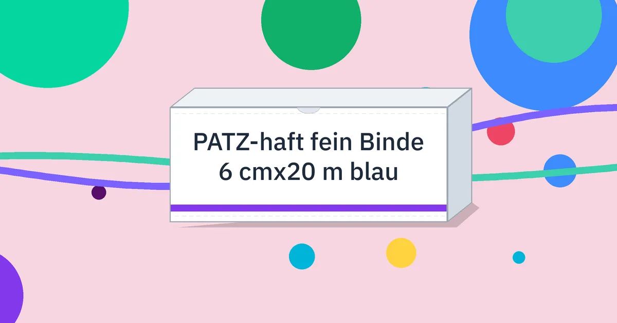 Symbolbild: Packung mit der Aufschrift PATZ-haft fein Binde 6 cmx20 m blau (PZN 06814353) – Verfügbarkeit und Bezug in Apotheken in Frankfurt am Main