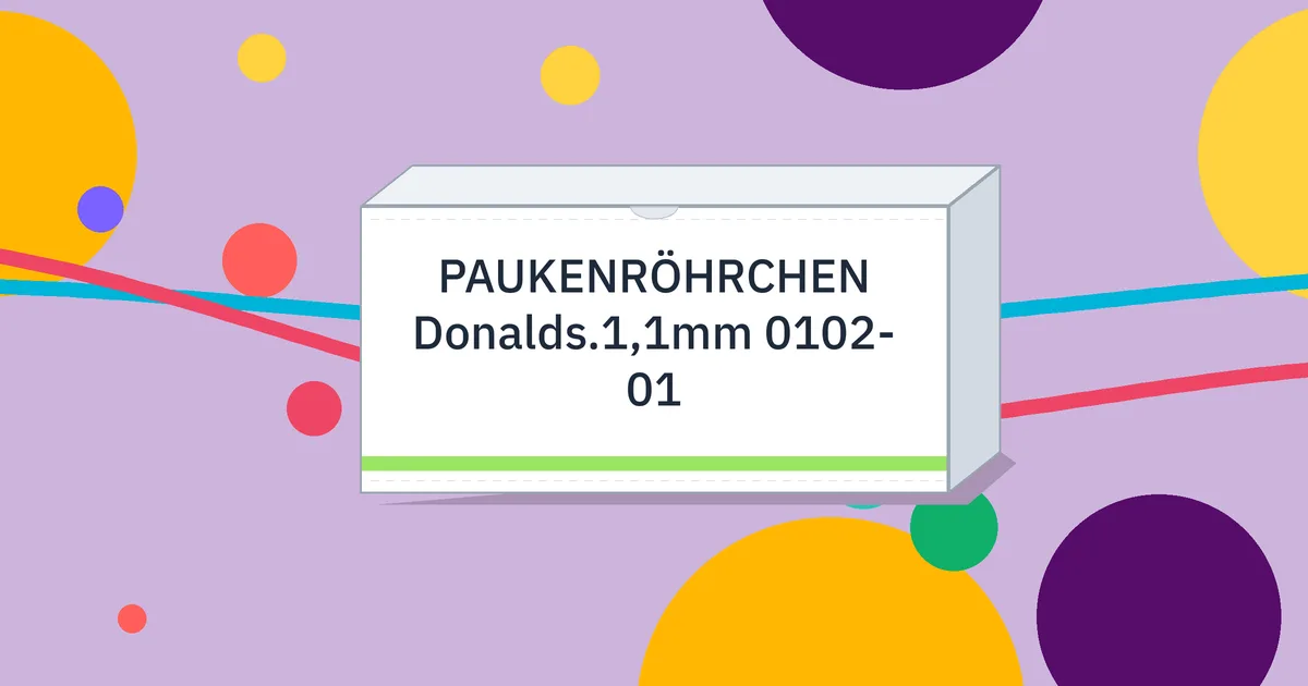 Symbolbild: Packung mit der Aufschrift PAUKENRÖHRCHEN Donalds.1,1mm 0102-01 (PZN 00184247) – Verfügbarkeit und Bezug in Apotheken in Frankfurt am Main