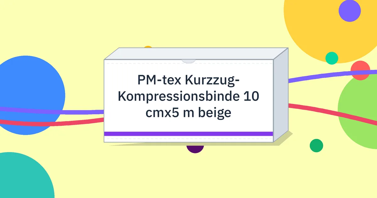 Symbolbild: Packung mit der Aufschrift PM-tex Kurzzug-Kompressionsbinde 10 cmx5 m beige (PZN 18845229) – Verfügbarkeit und Bezug in Apotheken in Frankfurt am Main