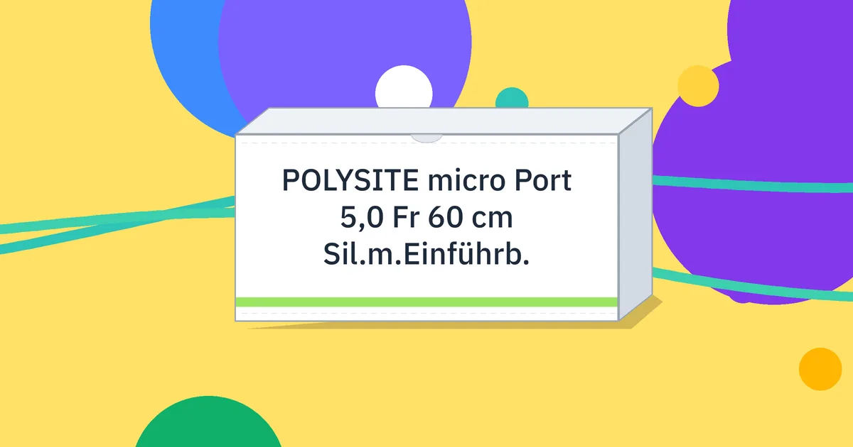 Symbolbild: Packung mit der Aufschrift POLYSITE micro Port 5,0 Fr 60 cm Sil.m.Einführb. (PZN 12340161) – Verfügbarkeit und Bezug in Apotheken in Frankfurt am Main