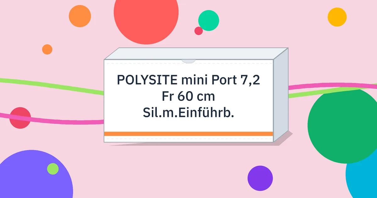 Symbolbild: Packung mit der Aufschrift POLYSITE mini Port 7,2 Fr 60 cm Sil.m.Einführb. (PZN 12340244) – Verfügbarkeit und Bezug in Apotheken in Frankfurt am Main