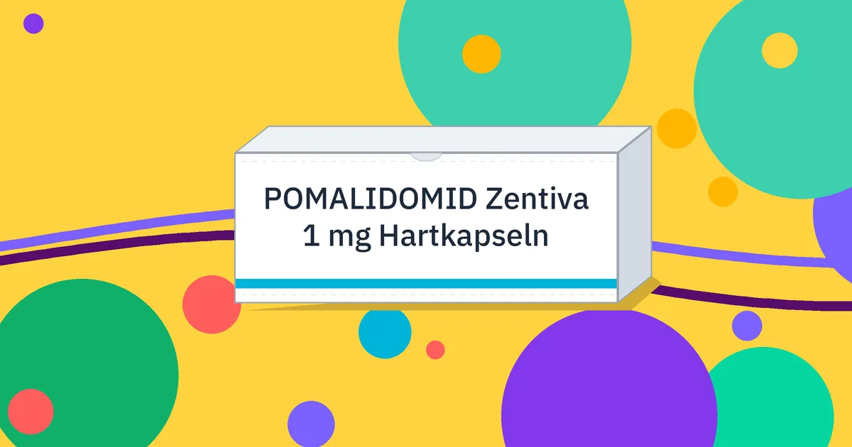 Symbolbild: Packung mit der Aufschrift POMALIDOMID Zentiva 1 mg Hartkapseln (PZN 18746852) – Verfügbarkeit und Bezug in Apotheken in Frankfurt am Main