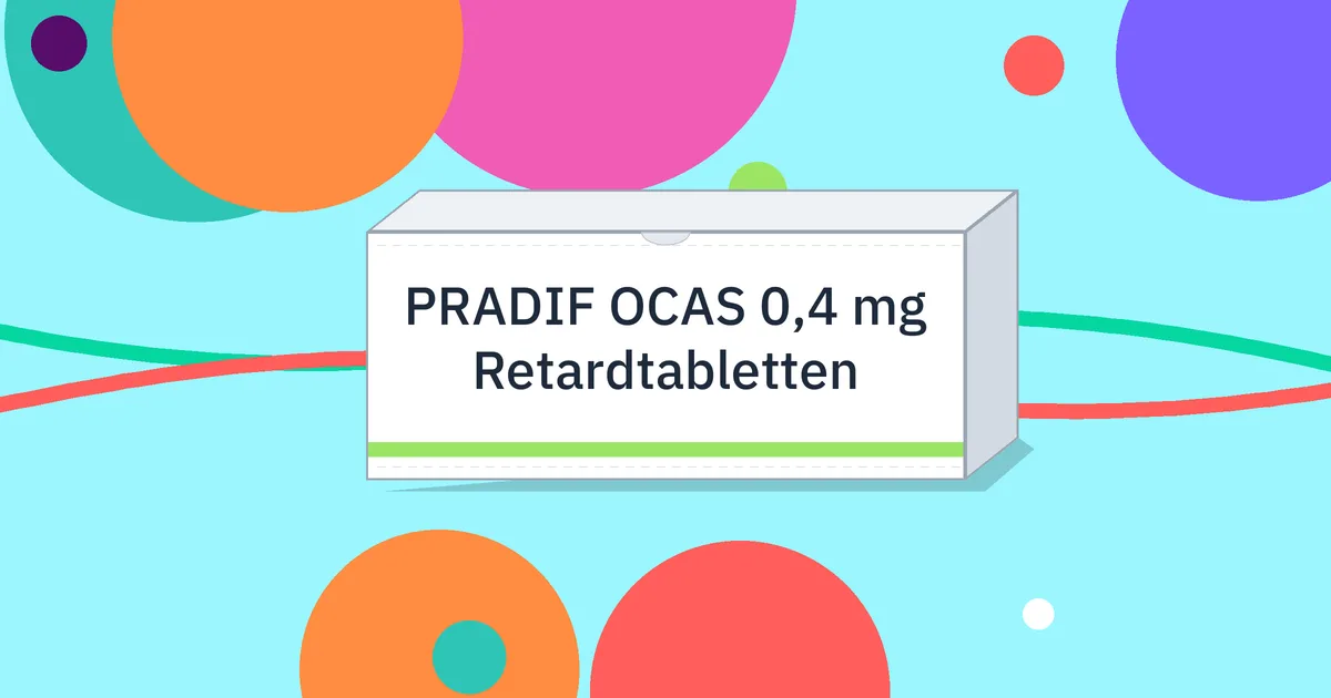 Symbolbild: Packung mit der Aufschrift PRADIF OCAS 0,4 mg Retardtabletten (PZN 19630011) – Verfügbarkeit und Bezug in Apotheken in Frankfurt am Main