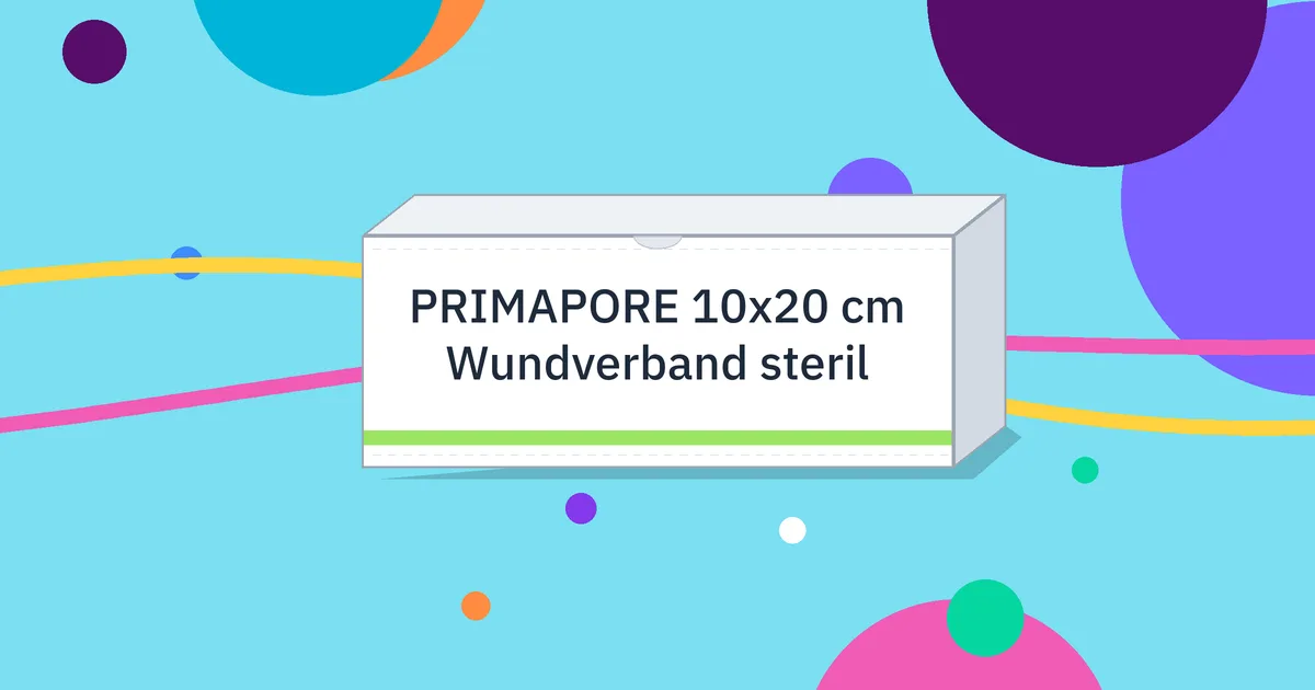 Symbolbild: Packung mit der Aufschrift PRIMAPORE 10x20 cm Wundverband steril (PZN 18032851) – Verfügbarkeit und Bezug in Apotheken in Frankfurt am Main