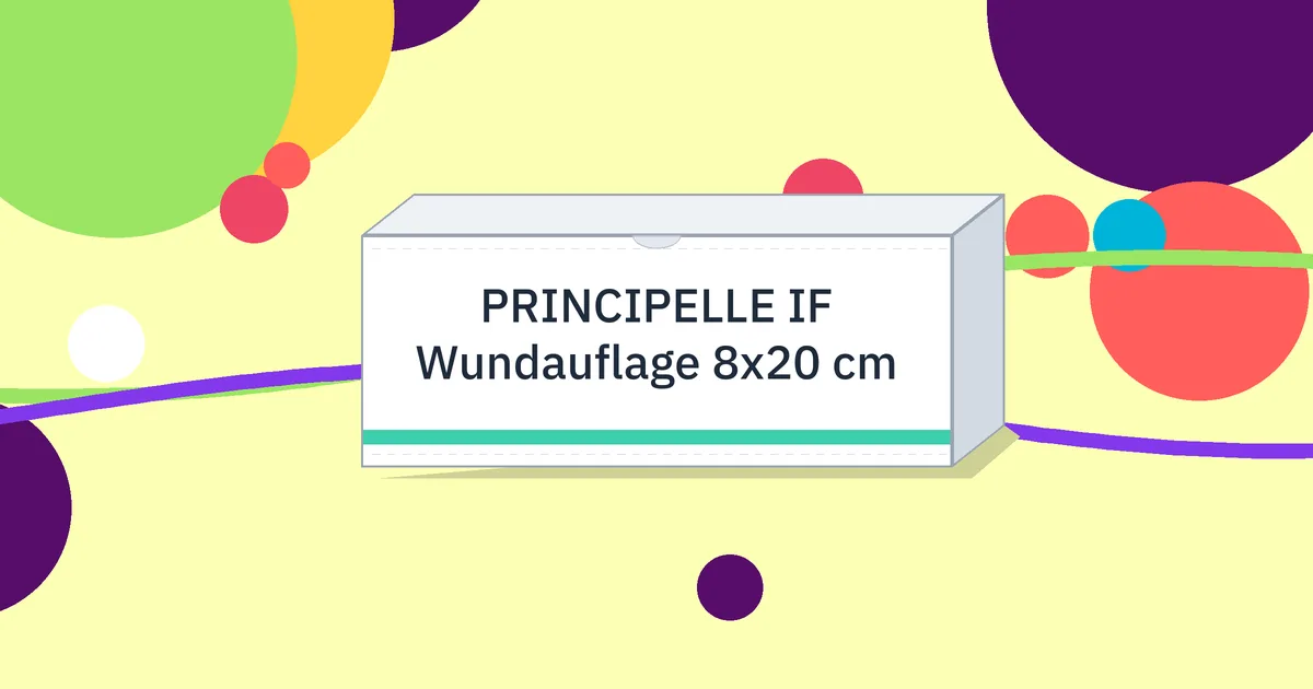 Symbolbild: Packung mit der Aufschrift PRINCIPELLE IF Wundauflage 8x20 cm (PZN 09946434) – Verfügbarkeit und Bezug in Apotheken in Frankfurt am Main
