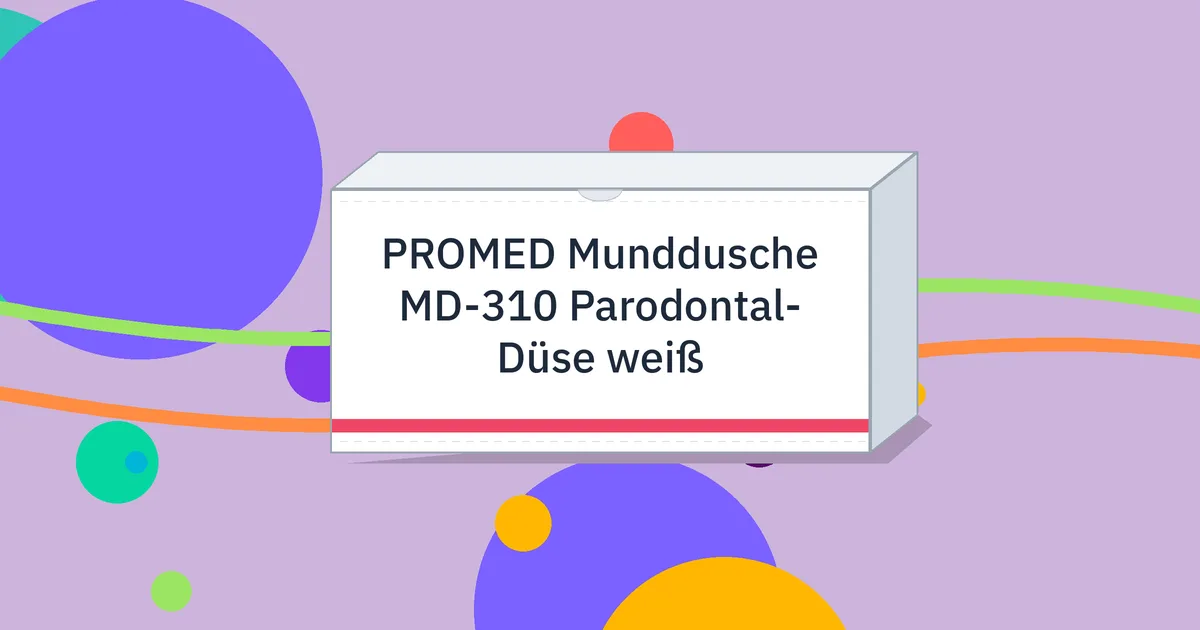 Symbolbild: Packung mit der Aufschrift PROMED Munddusche MD-310 Parodontal-Düse weiß (PZN 20843640) – Verfügbarkeit und Bezug in Apotheken in Frankfurt am Main