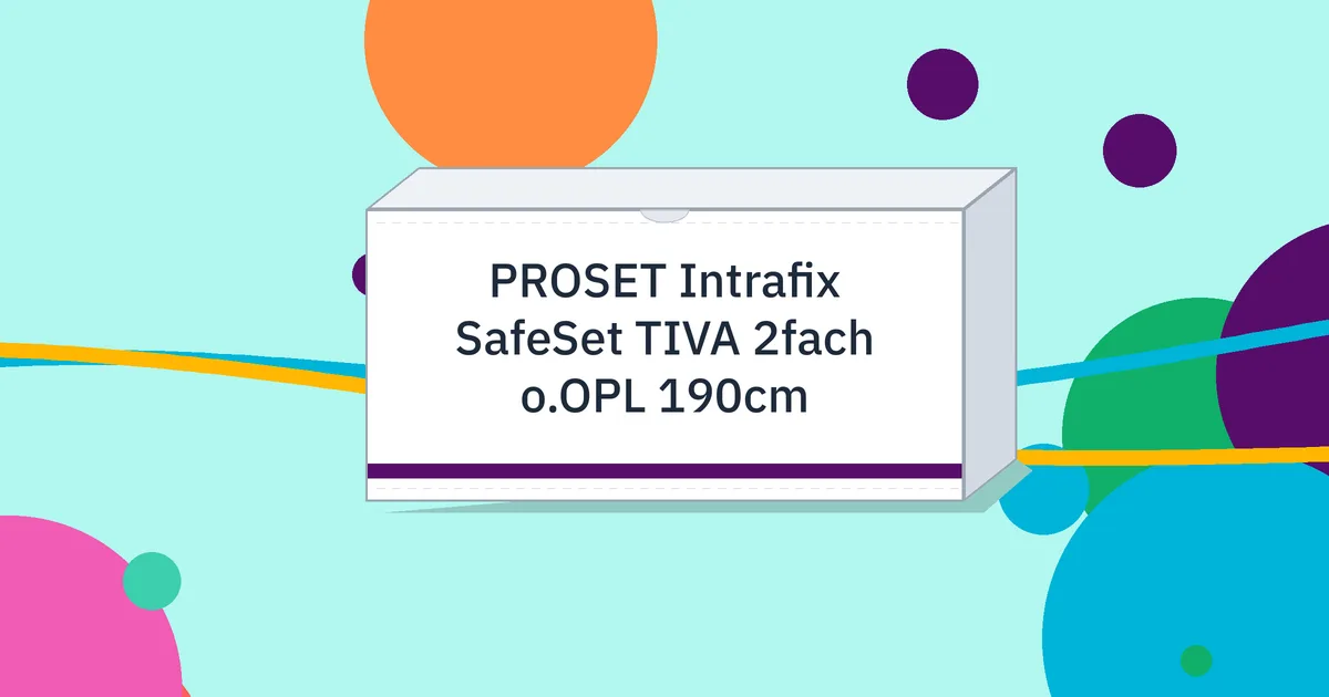 Symbolbild: Packung mit der Aufschrift PROSET Intrafix SafeSet TIVA 2fach o.OPL 190cm (PZN 19629918) – Verfügbarkeit und Bezug in Apotheken in Frankfurt am Main