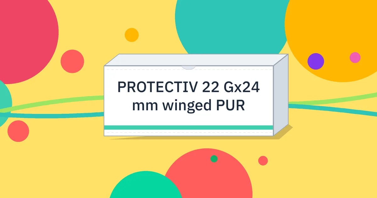 Symbolbild: Packung mit der Aufschrift PROTECTIV 22 Gx24 mm winged PUR (PZN 06447363) – Verfügbarkeit und Bezug in Apotheken in Frankfurt am Main