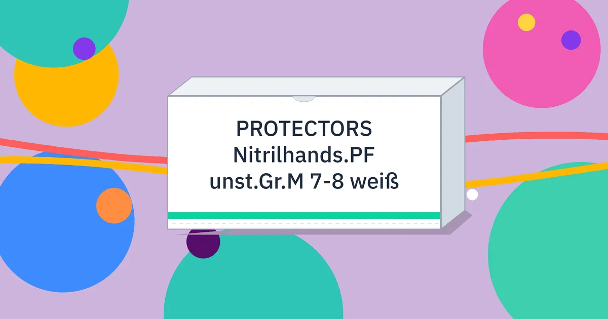 Symbolbild: Packung mit der Aufschrift PROTECTORS Nitrilhands.PF unst.Gr.M 7-8 weiß (PZN 04684900) – Verfügbarkeit und Bezug in Apotheken in Frankfurt am Main