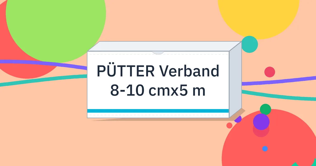 Symbolbild: Packung mit der Aufschrift PÜTTER Verband 8-10 cmx5 m (PZN 20204383) – Verfügbarkeit und Bezug in Apotheken in Frankfurt am Main