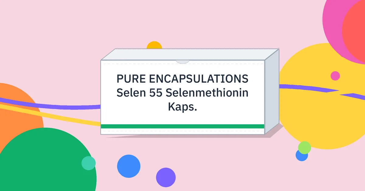 Symbolbild: Packung mit der Aufschrift PURE ENCAPSULATIONS Selen 55 Selenmethionin Kaps. (PZN 10228460) – Verfügbarkeit und Bezug in Apotheken in Frankfurt am Main