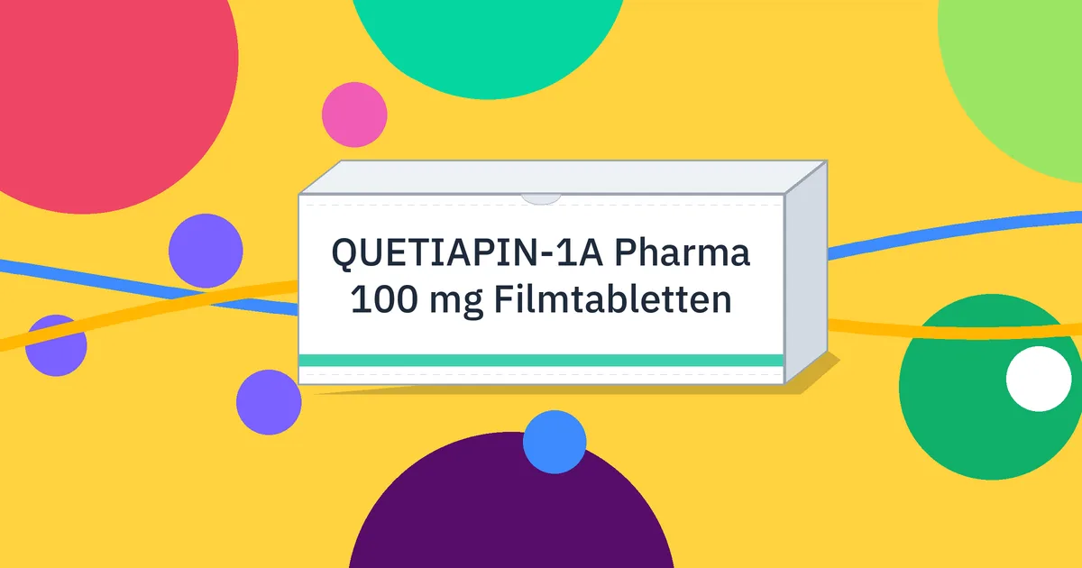 Symbolbild: Packung mit der Aufschrift QUETIAPIN-1A Pharma 100 mg Filmtabletten (PZN 09494624) – Verfügbarkeit und Bezug in Apotheken in Frankfurt am Main