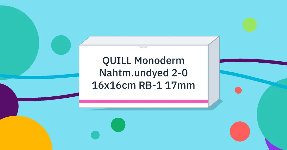 Symbolbild: Packung mit der Aufschrift QUILL Monoderm Nahtm.undyed 2-0 16x16cm RB-1 17mm (PZN 17988501) – Verfügbarkeit und Bezug in Apotheken in Frankfurt am Main