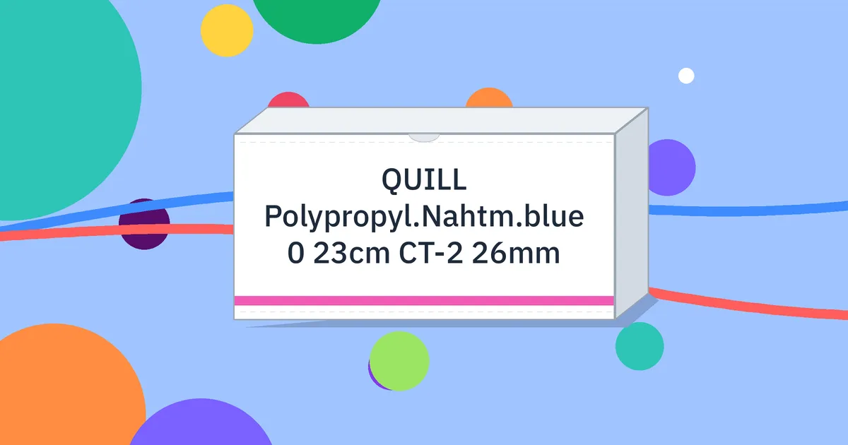 Symbolbild: Packung mit der Aufschrift QUILL Polypropyl.Nahtm.blue 0 23cm CT-2 26mm (PZN 17990886) – Verfügbarkeit und Bezug in Apotheken in Frankfurt am Main