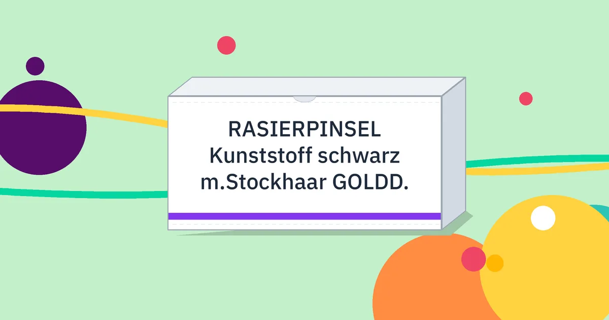Symbolbild: Packung mit der Aufschrift RASIERPINSEL Kunststoff schwarz m.Stockhaar GOLDD. (PZN 10192213) – Verfügbarkeit und Bezug in Apotheken in Frankfurt am Main