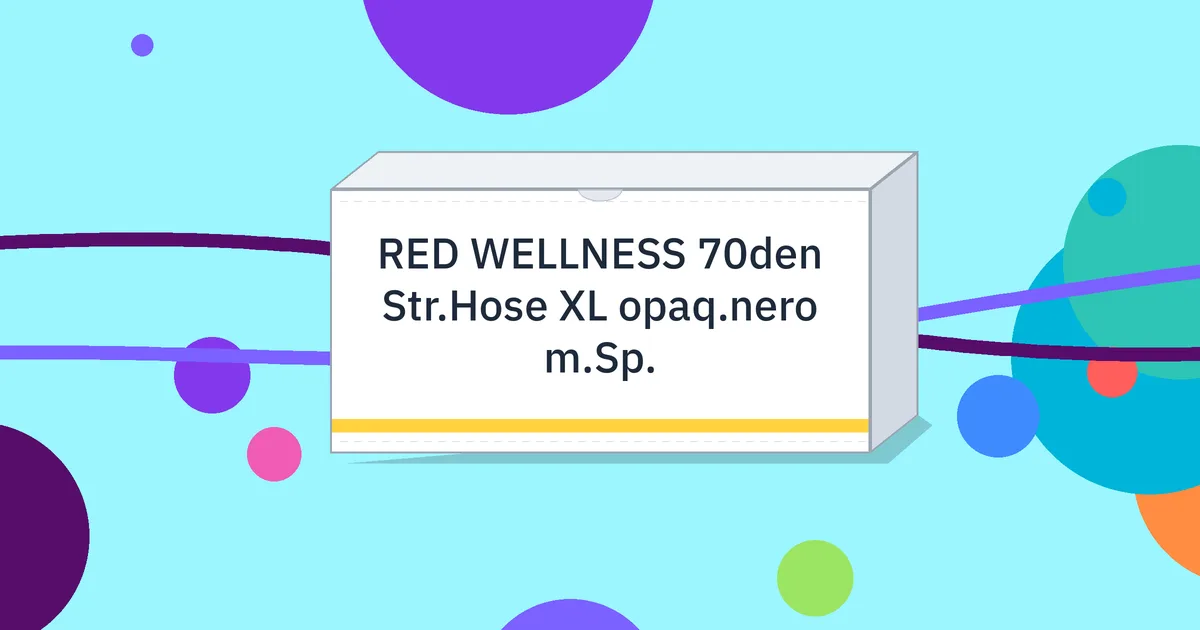 Symbolbild: Packung mit der Aufschrift RED WELLNESS 70den Str.Hose XL opaq.nero m.Sp. (PZN 16176528) – Verfügbarkeit und Bezug in Apotheken in Frankfurt am Main