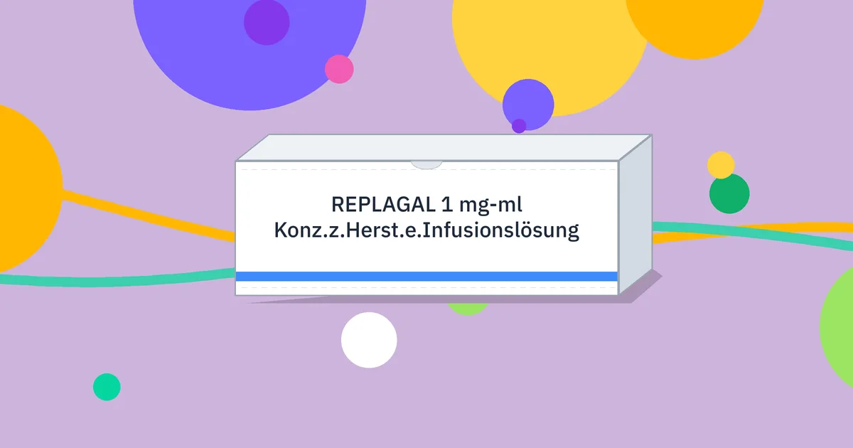 Symbolbild: Packung mit der Aufschrift REPLAGAL 1 mg-ml Konz.z.Herst.e.Infusionslösung (PZN 15609362) – Verfügbarkeit und Bezug in Apotheken in Frankfurt am Main