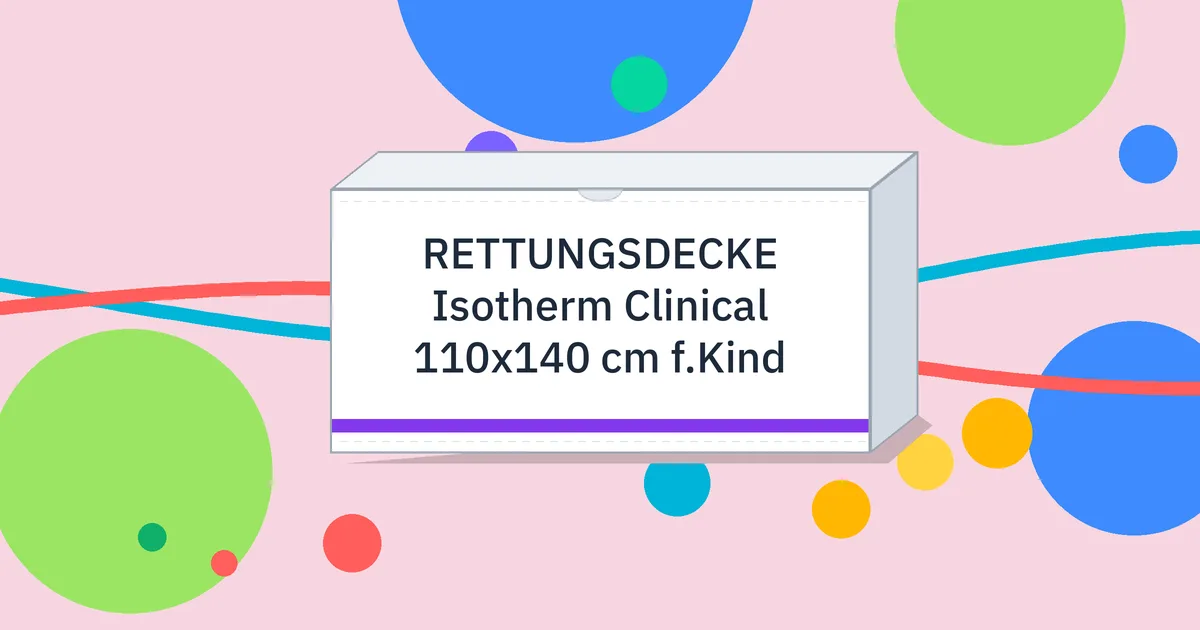 Symbolbild: Packung mit der Aufschrift RETTUNGSDECKE Isotherm Clinical 110x140 cm f.Kind (PZN 11303689) – Verfügbarkeit und Bezug in Apotheken in Frankfurt am Main