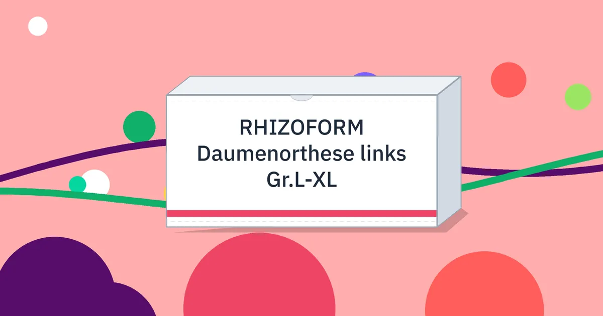 Symbolbild: Packung mit der Aufschrift RHIZOFORM Daumenorthese links Gr.L-XL (PZN 15608718) – Verfügbarkeit und Bezug in Apotheken in Frankfurt am Main