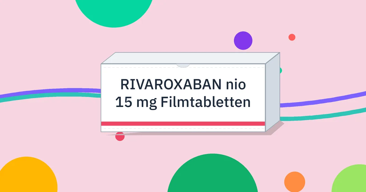 Symbolbild: Packung mit der Aufschrift RIVAROXABAN nio 15 mg Filmtabletten (PZN 20165855) – Verfügbarkeit und Bezug in Apotheken in Frankfurt am Main
