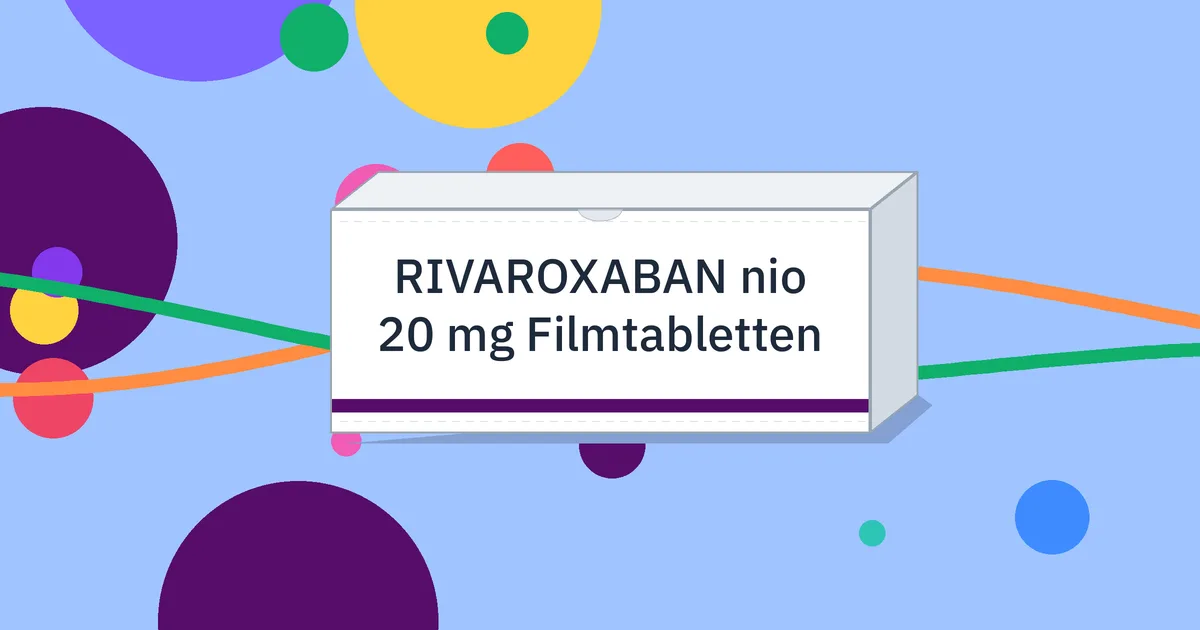 Symbolbild: Packung mit der Aufschrift RIVAROXABAN nio 20 mg Filmtabletten (PZN 20332454) – Verfügbarkeit und Bezug in Apotheken in Frankfurt am Main