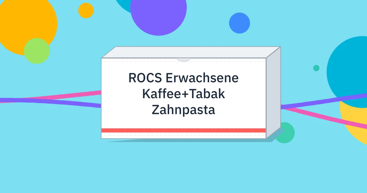 Symbolbild: Packung mit der Aufschrift ROCS Erwachsene Kaffee+Tabak Zahnpasta (PZN 07243467) – Verfügbarkeit und Bezug in Apotheken in Frankfurt am Main