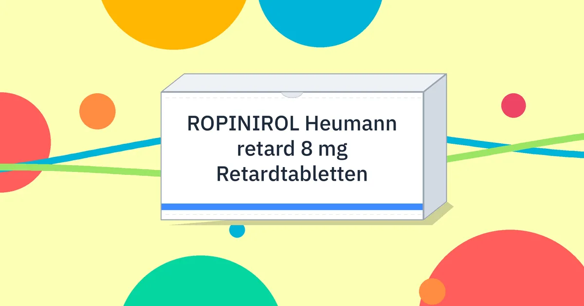 Symbolbild: Packung mit der Aufschrift ROPINIROL Heumann retard 8 mg Retardtabletten (PZN 10346343) – Verfügbarkeit und Bezug in Apotheken in Frankfurt am Main