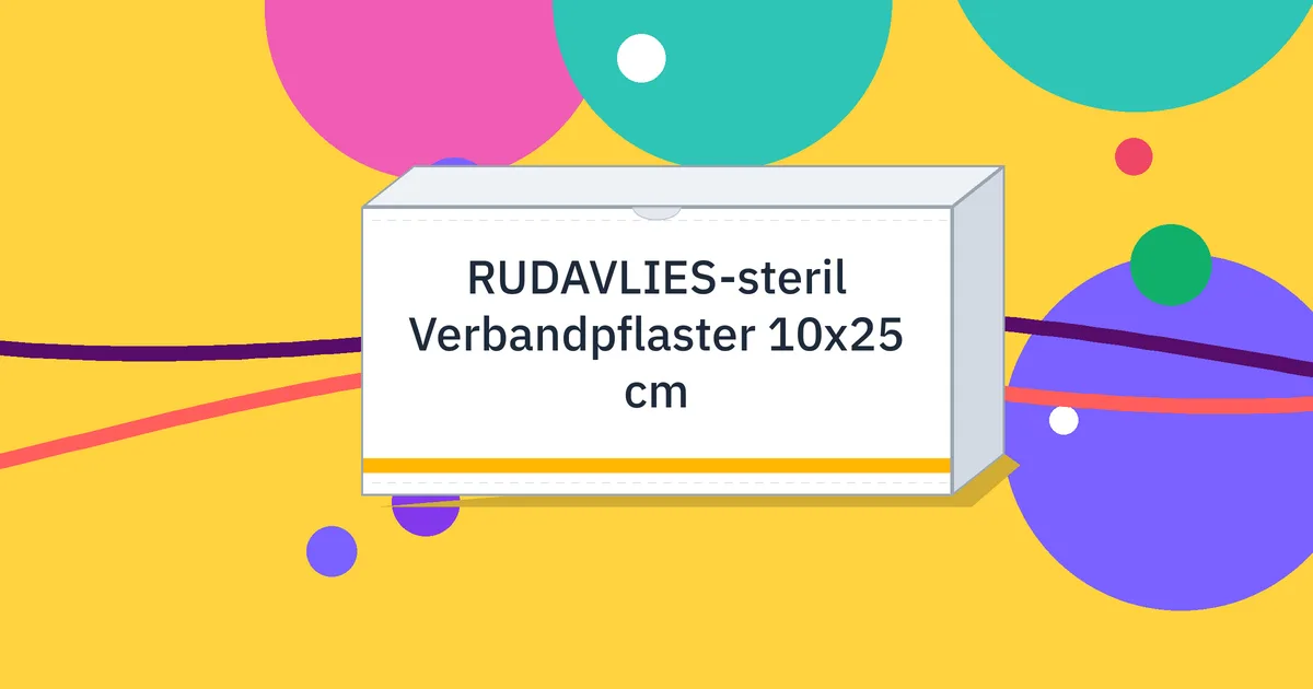 Symbolbild: Packung mit der Aufschrift RUDAVLIES-steril Verbandpflaster 10x25 cm (PZN 13707008) – Verfügbarkeit und Bezug in Apotheken in Frankfurt am Main