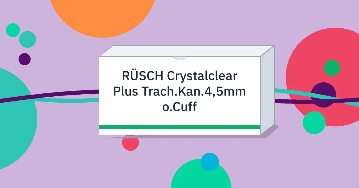 Symbolbild: Packung mit der Aufschrift RÜSCH Crystalclear Plus Trach.Kan.4,5mm o.Cuff (PZN 03433188) – Verfügbarkeit und Bezug in Apotheken in Frankfurt am Main