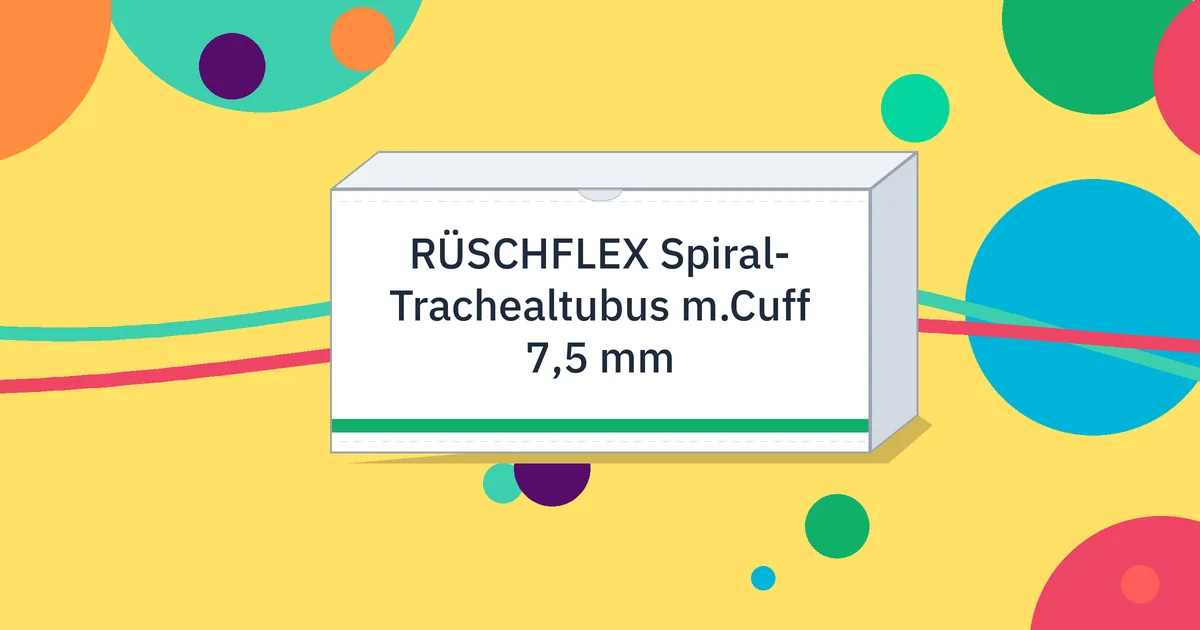 Symbolbild: Packung mit der Aufschrift RÜSCHFLEX Spiral-Trachealtubus m.Cuff 7,5 mm (PZN 12463745) – Verfügbarkeit und Bezug in Apotheken in Frankfurt am Main