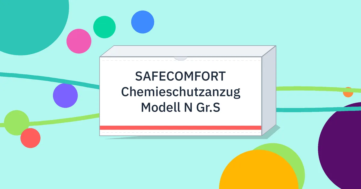 Symbolbild: Packung mit der Aufschrift SAFECOMFORT Chemieschutzanzug Modell N Gr.S (PZN 15305484) – Verfügbarkeit und Bezug in Apotheken in Frankfurt am Main