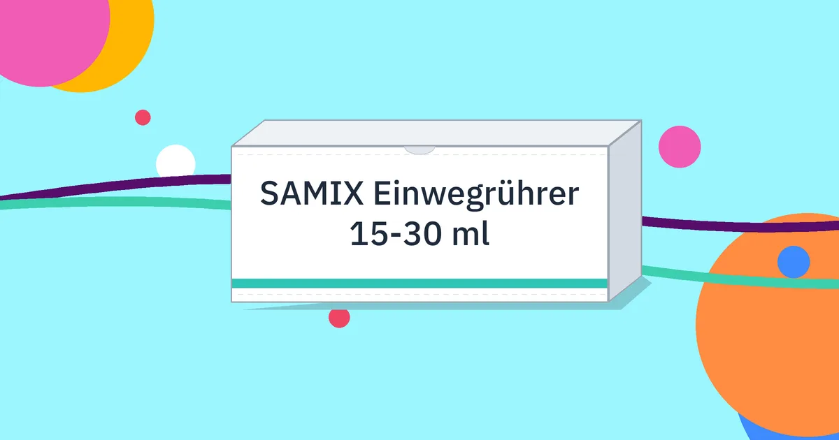 Symbolbild: Packung mit der Aufschrift SAMIX Einwegrührer 15-30 ml (PZN 19987629) – Verfügbarkeit und Bezug in Apotheken in Frankfurt am Main