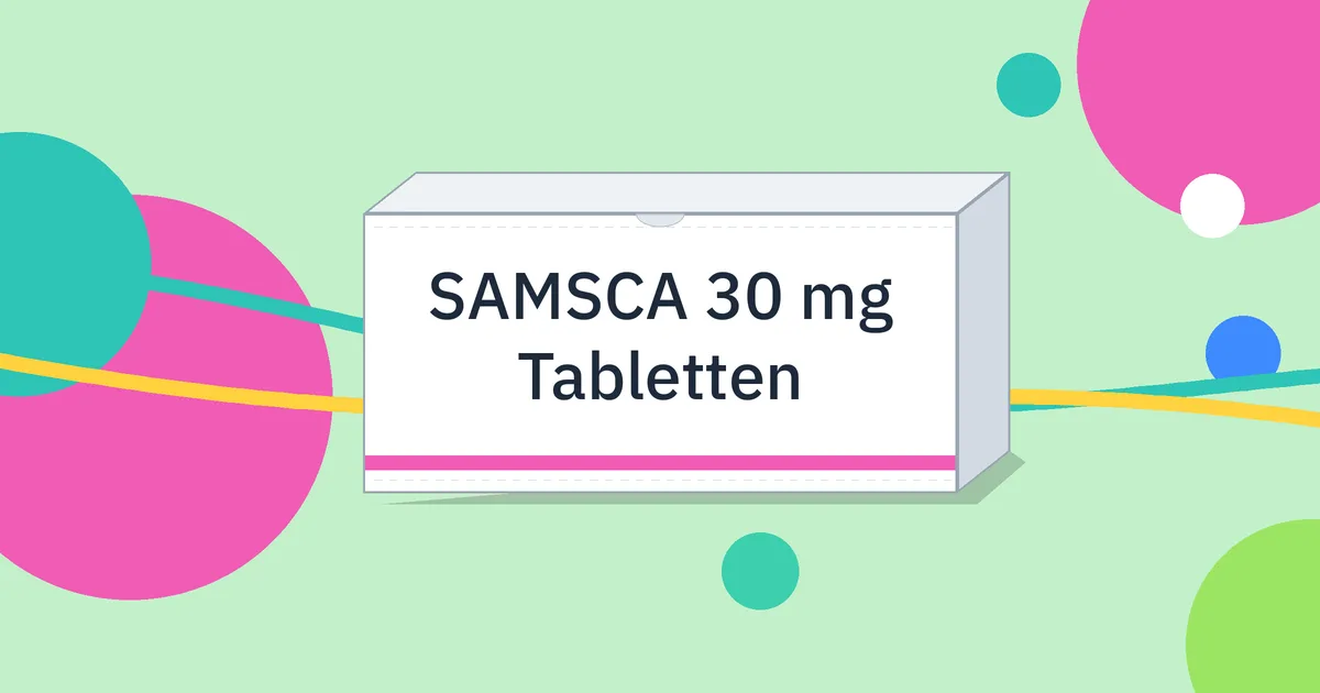 Symbolbild: Packung mit der Aufschrift SAMSCA 30 mg Tabletten (PZN 20207737) – Verfügbarkeit und Bezug in Apotheken in Frankfurt am Main