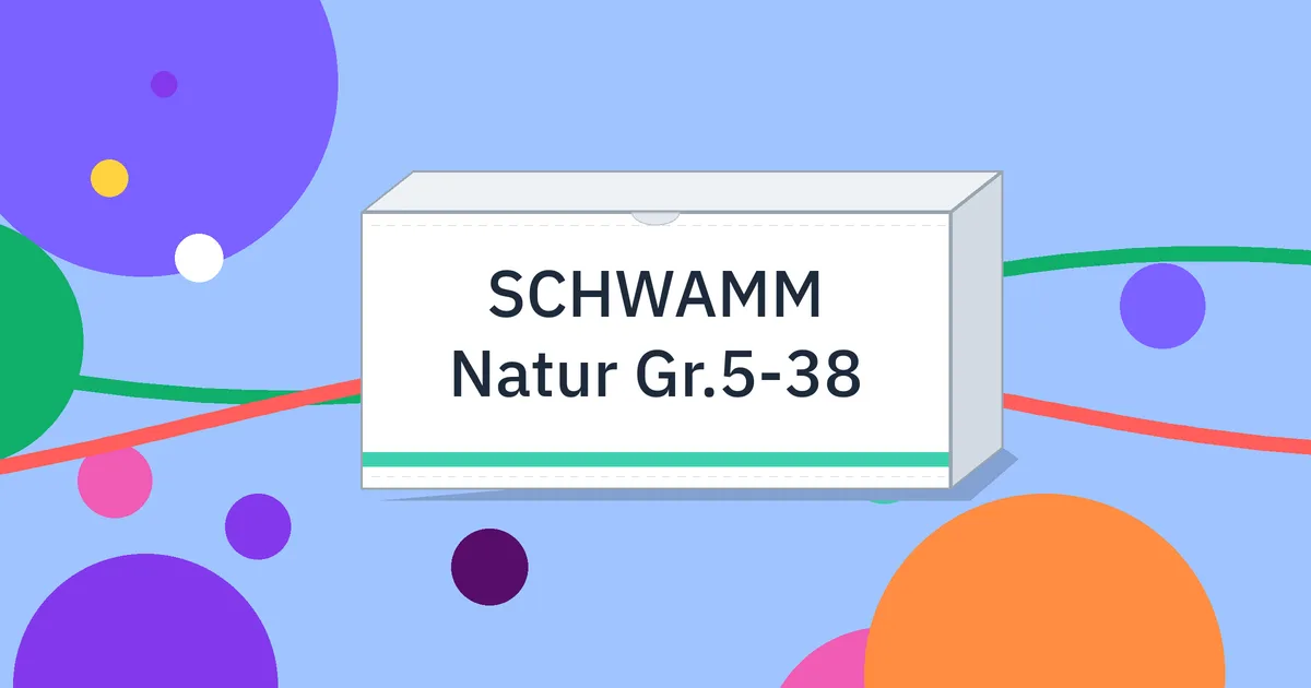 Symbolbild: Packung mit der Aufschrift SCHWAMM Natur Gr.5-38 (PZN 04863436) – Verfügbarkeit und Bezug in Apotheken in Frankfurt am Main