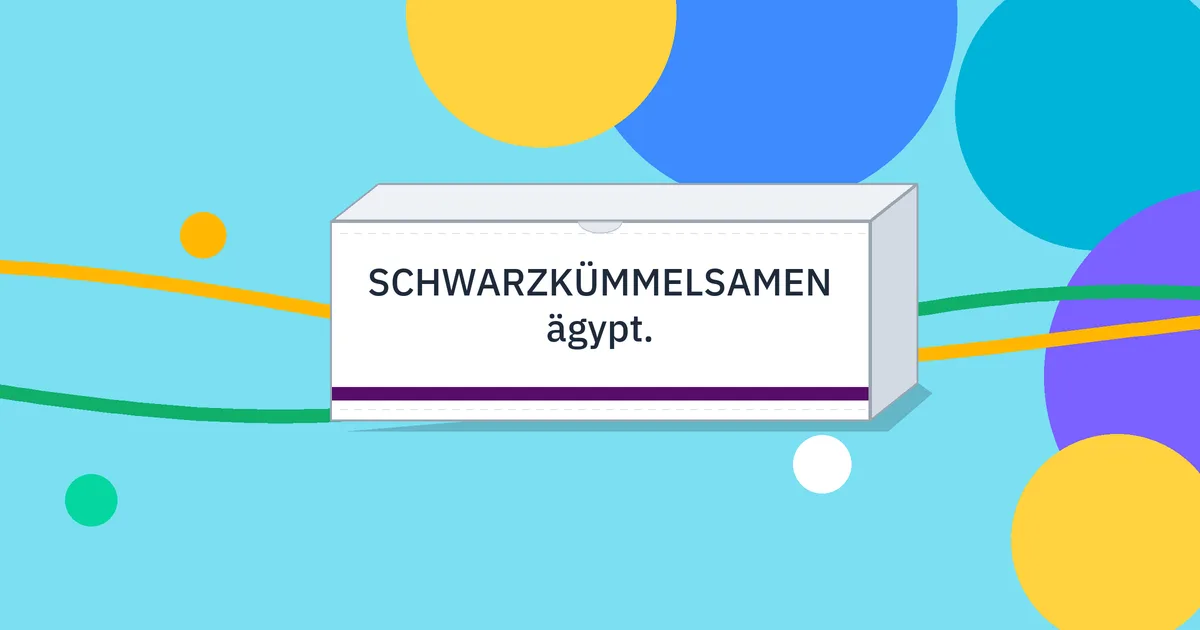 Symbolbild: Packung mit der Aufschrift SCHWARZKÜMMELSAMEN ägypt. (PZN 07706430) – Verfügbarkeit und Bezug in Apotheken in Frankfurt am Main