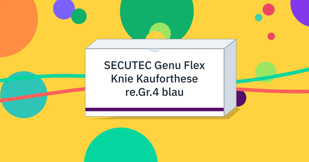 Symbolbild: Packung mit der Aufschrift SECUTEC Genu Flex Knie Kauforthese re.Gr.4 blau (PZN 18911297) – Verfügbarkeit und Bezug in Apotheken in Frankfurt am Main