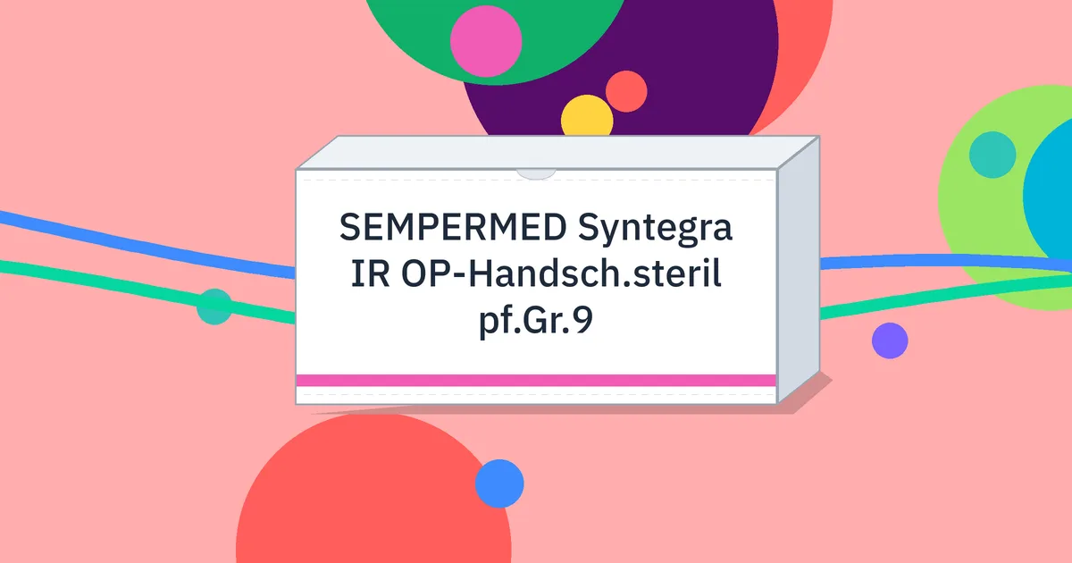 Symbolbild: Packung mit der Aufschrift SEMPERMED Syntegra IR OP-Handsch.steril pf.Gr.9 (PZN 15865763) – Verfügbarkeit und Bezug in Apotheken in Frankfurt am Main