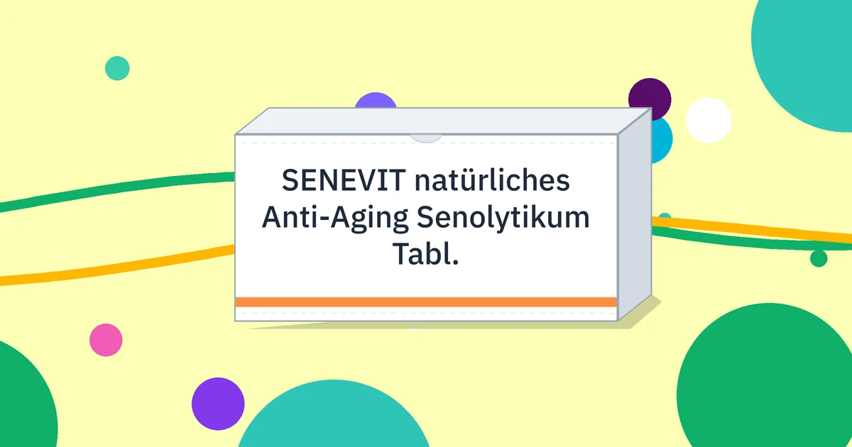 Symbolbild: Packung mit der Aufschrift SENEVIT natürliches Anti-Aging Senolytikum Tabl. (PZN 18302428) – Verfügbarkeit und Bezug in Apotheken in Frankfurt am Main
