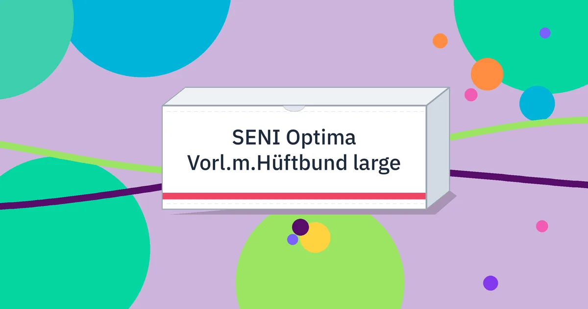Symbolbild: Packung mit der Aufschrift SENI Optima Vorl.m.Hüftbund large (PZN 12665271) – Verfügbarkeit und Bezug in Apotheken in Frankfurt am Main