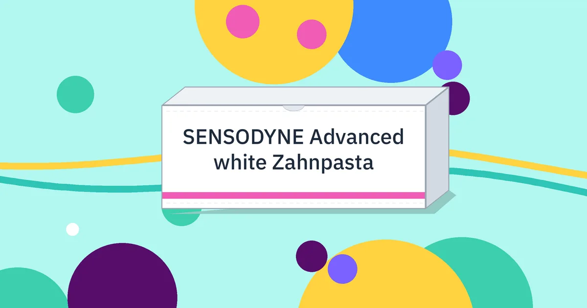 Symbolbild: Packung mit der Aufschrift SENSODYNE Advanced white Zahnpasta (PZN 19973260) – Verfügbarkeit und Bezug in Apotheken in Frankfurt am Main