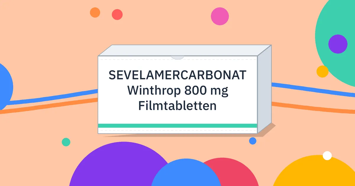 Symbolbild: Packung mit der Aufschrift SEVELAMERCARBONAT Winthrop 800 mg Filmtabletten (PZN 16867310) – Verfügbarkeit und Bezug in Apotheken in Frankfurt am Main