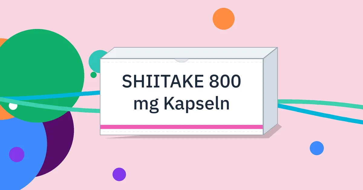 Symbolbild: Packung mit der Aufschrift SHIITAKE 800 mg Kapseln (PZN 16764490) – Verfügbarkeit und Bezug in Apotheken in Frankfurt am Main