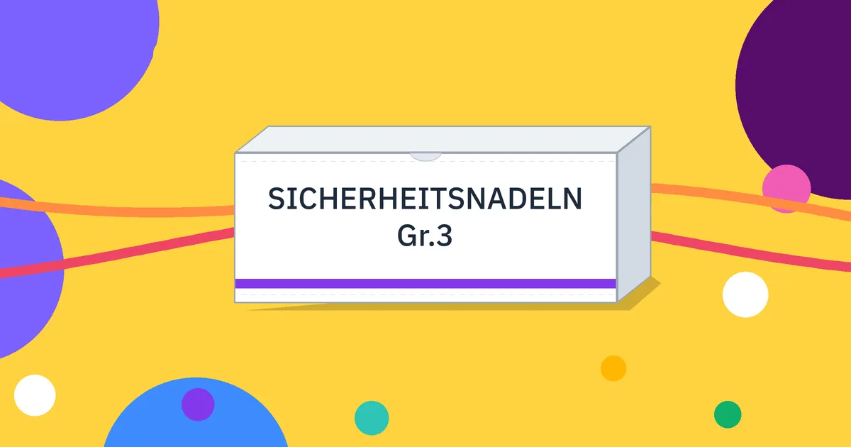 Symbolbild: Packung mit der Aufschrift SICHERHEITSNADELN Gr.3 (PZN 07250817) – Verfügbarkeit und Bezug in Apotheken in Frankfurt am Main