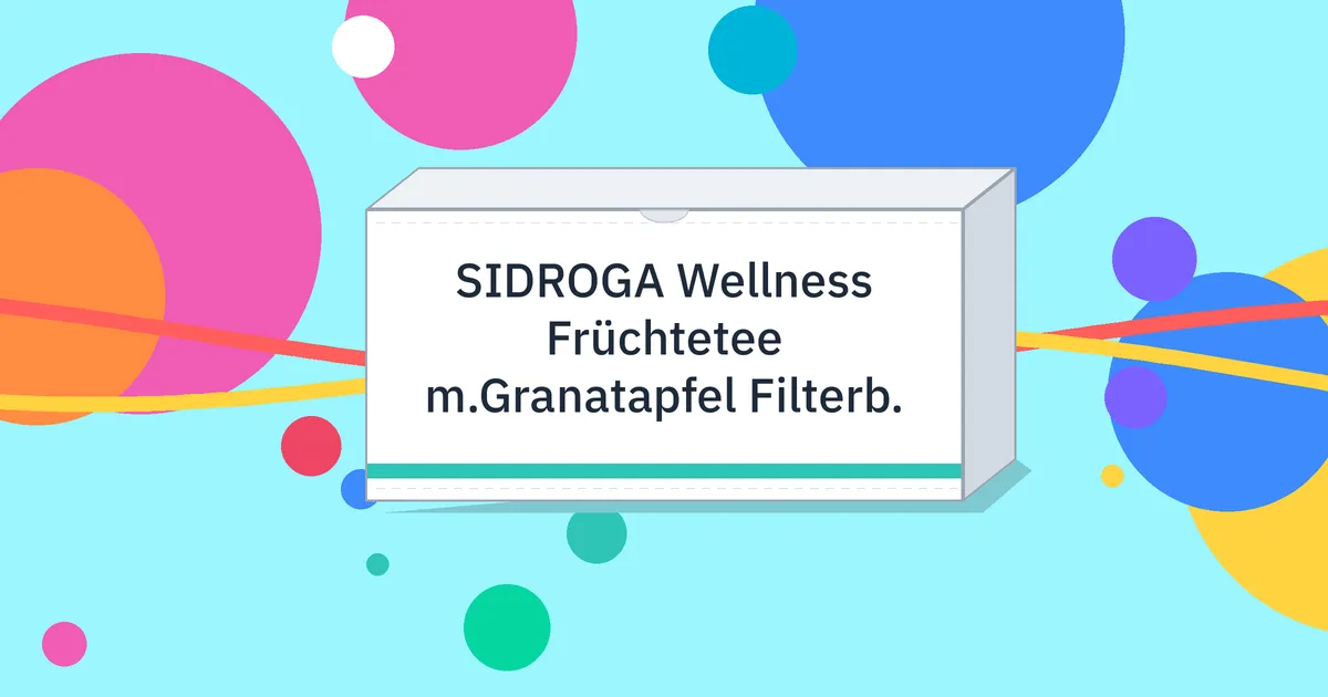 Symbolbild: Packung mit der Aufschrift SIDROGA Wellness Früchtetee m.Granatapfel Filterb. (PZN 10354785) – Verfügbarkeit und Bezug in Apotheken in Frankfurt am Main