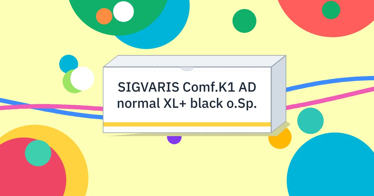 Symbolbild: Packung mit der Aufschrift SIGVARIS Comf.K1 AD normal XL+ black o.Sp. (PZN 17093738) – Verfügbarkeit und Bezug in Apotheken in Frankfurt am Main