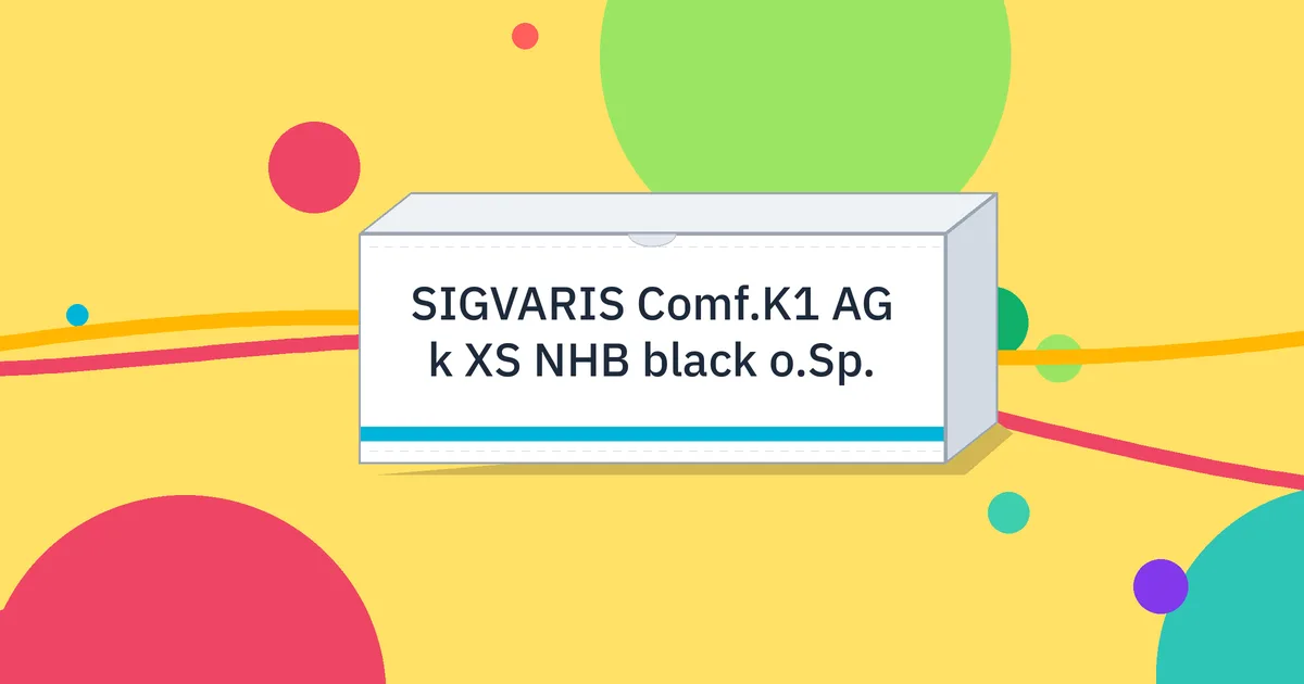 Symbolbild: Packung mit der Aufschrift SIGVARIS Comf.K1 AG k XS NHB black o.Sp. (PZN 17099497) – Verfügbarkeit und Bezug in Apotheken in Frankfurt am Main