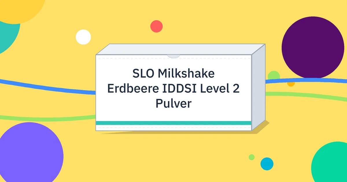 Symbolbild: Packung mit der Aufschrift SLO Milkshake Erdbeere IDDSI Level 2 Pulver (PZN 19547439) – Verfügbarkeit und Bezug in Apotheken in Frankfurt am Main