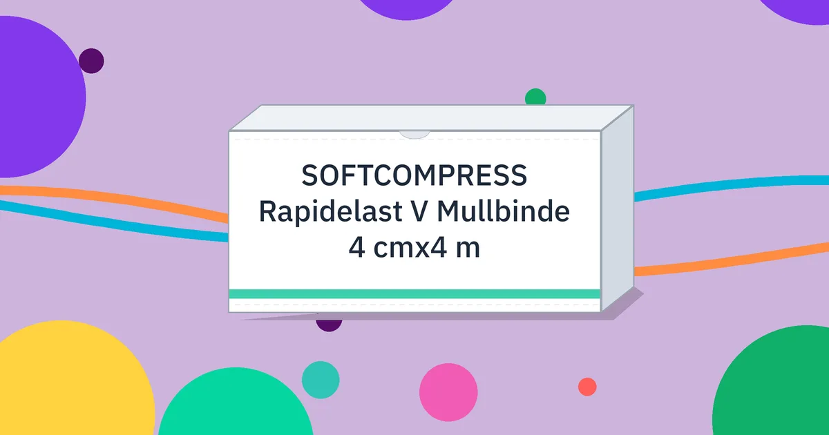 Symbolbild: Packung mit der Aufschrift SOFTCOMPRESS Rapidelast V Mullbinde 4 cmx4 m (PZN 13506273) – Verfügbarkeit und Bezug in Apotheken in Frankfurt am Main