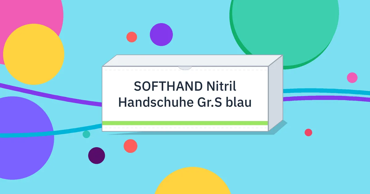 Symbolbild: Packung mit der Aufschrift SOFTHAND Nitril Handschuhe Gr.S blau (PZN 08755850) – Verfügbarkeit und Bezug in Apotheken in Frankfurt am Main